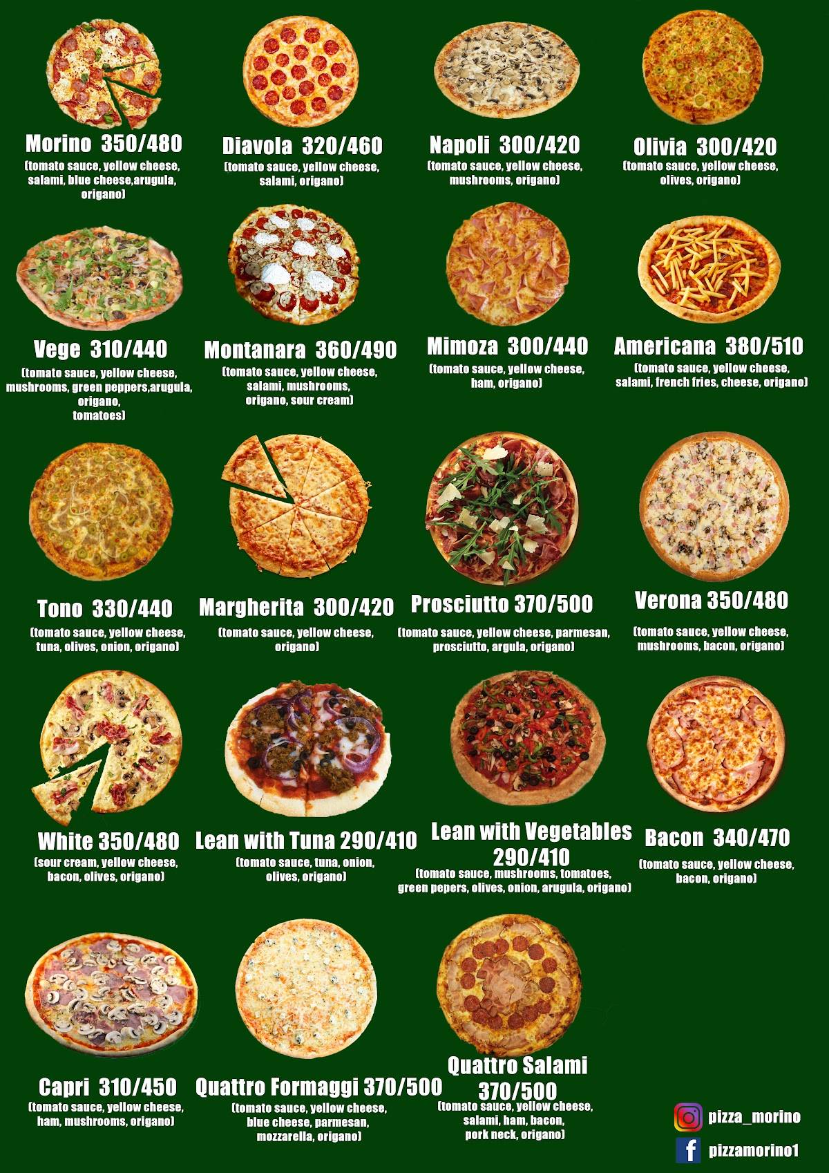 Menu at Morino restaurant, Skopje