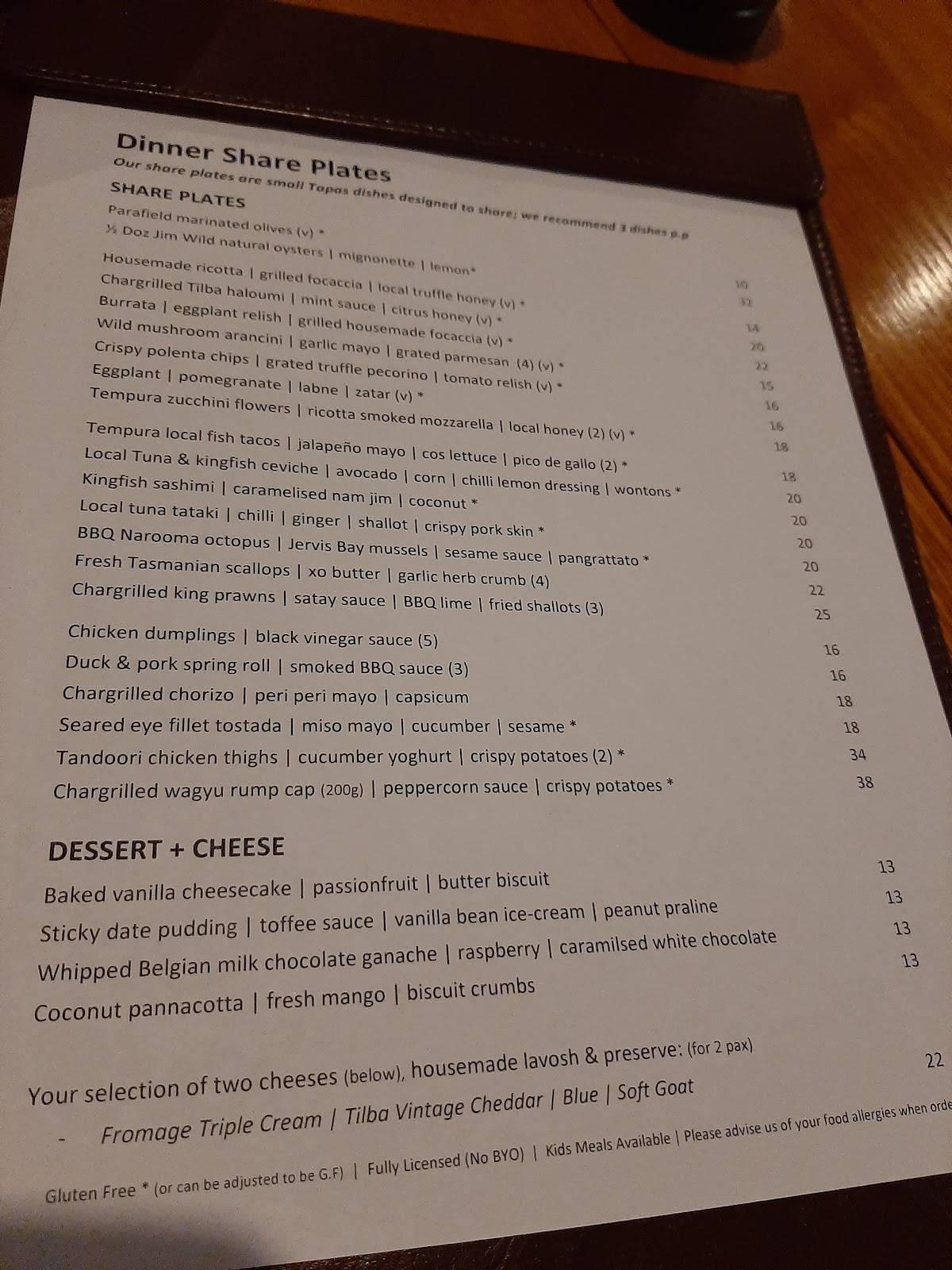 Menu at Ponte Bar and Dining, Nowra