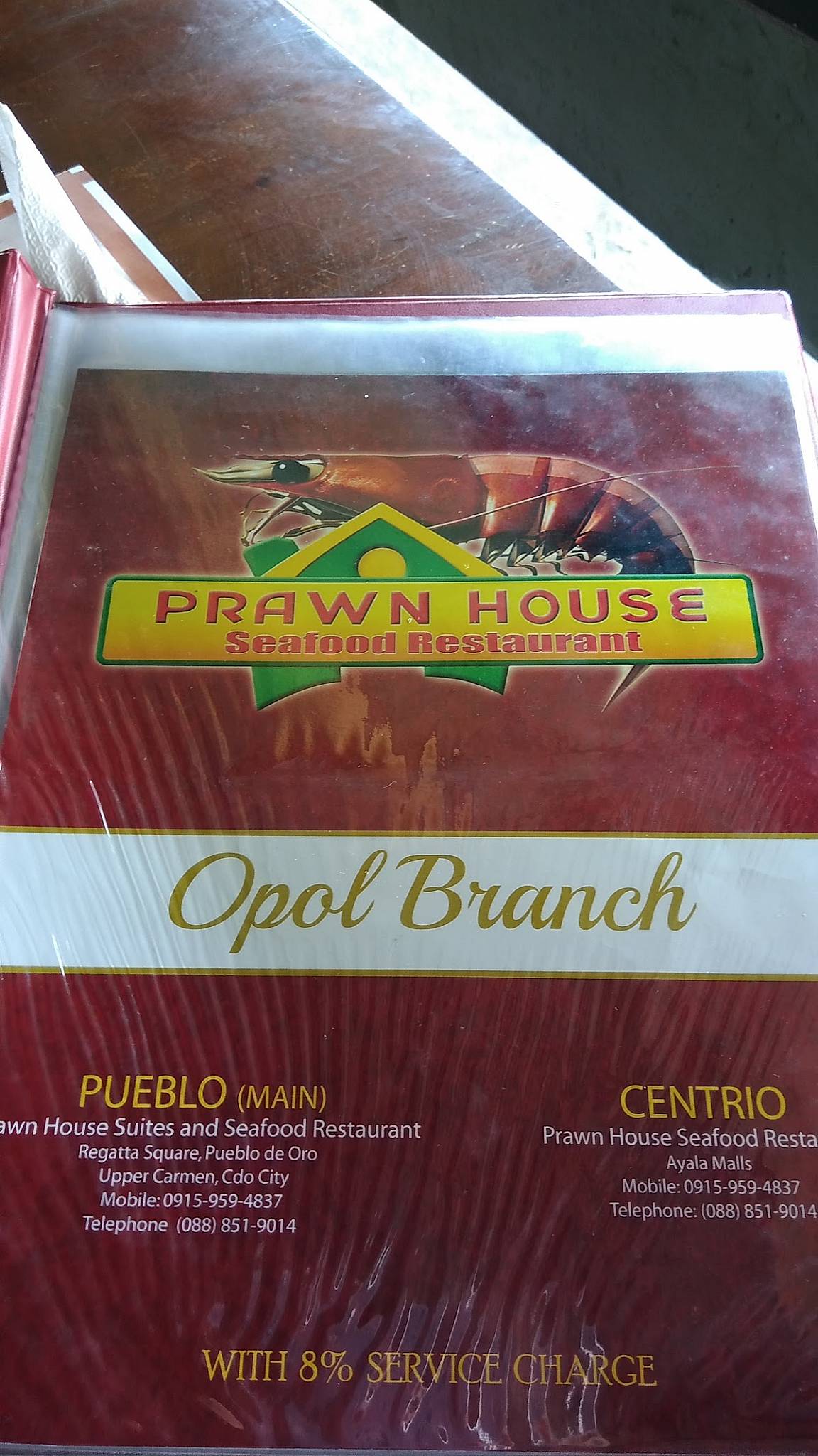 Menu at Prawn House restaurant, Opol