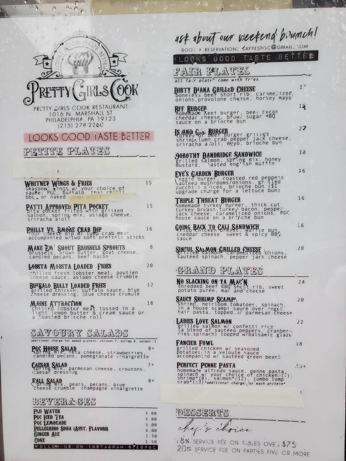 Menu at Pretty Girls Cook restaurant, Philadelphia