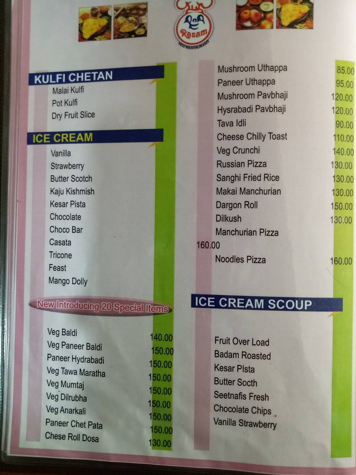 Menu at Rasam Restaurant, Palghar
