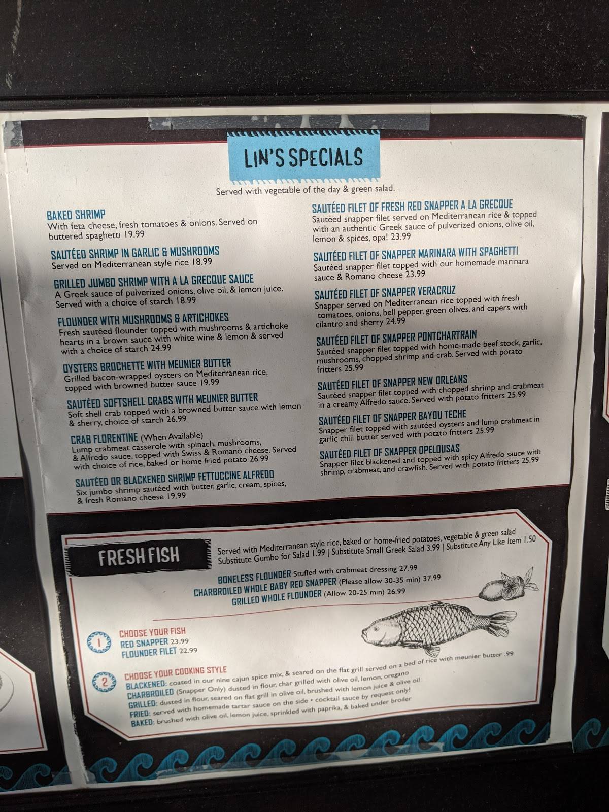 Menu at Red Snapper Inn restaurant, Surfside Beach
