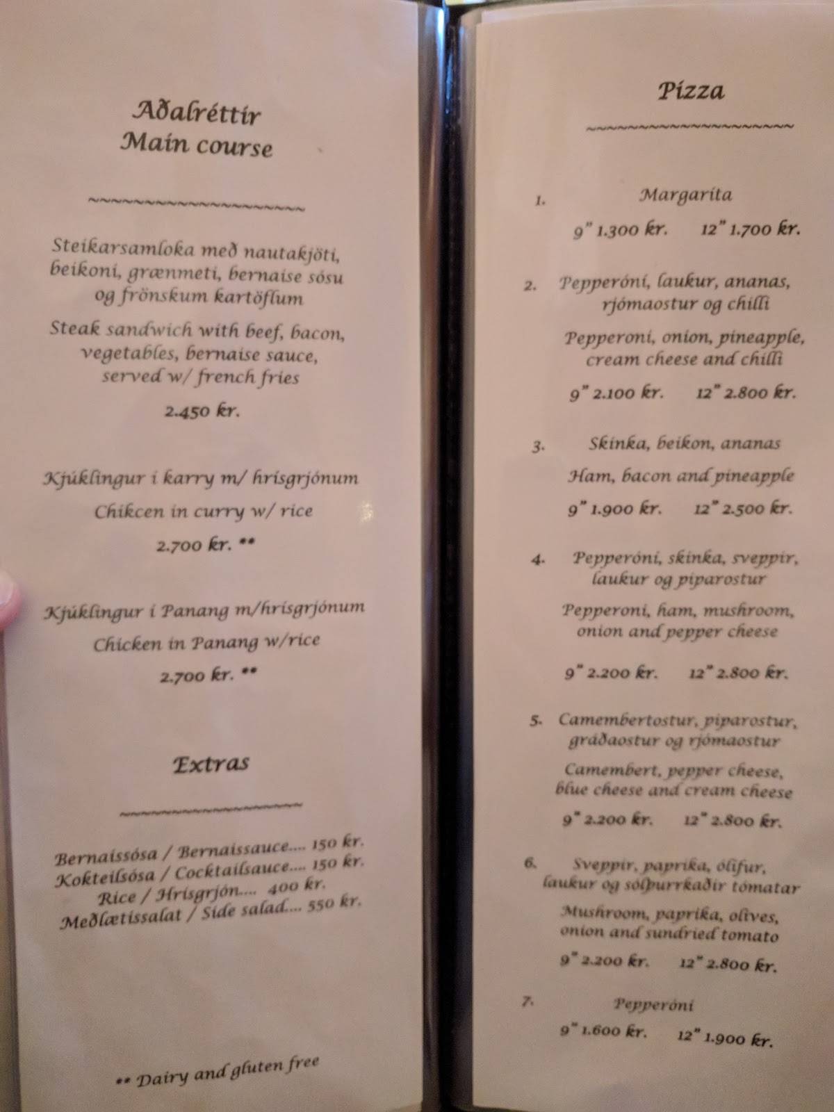 Menu at Restaurant Suður-Vík, Vik
