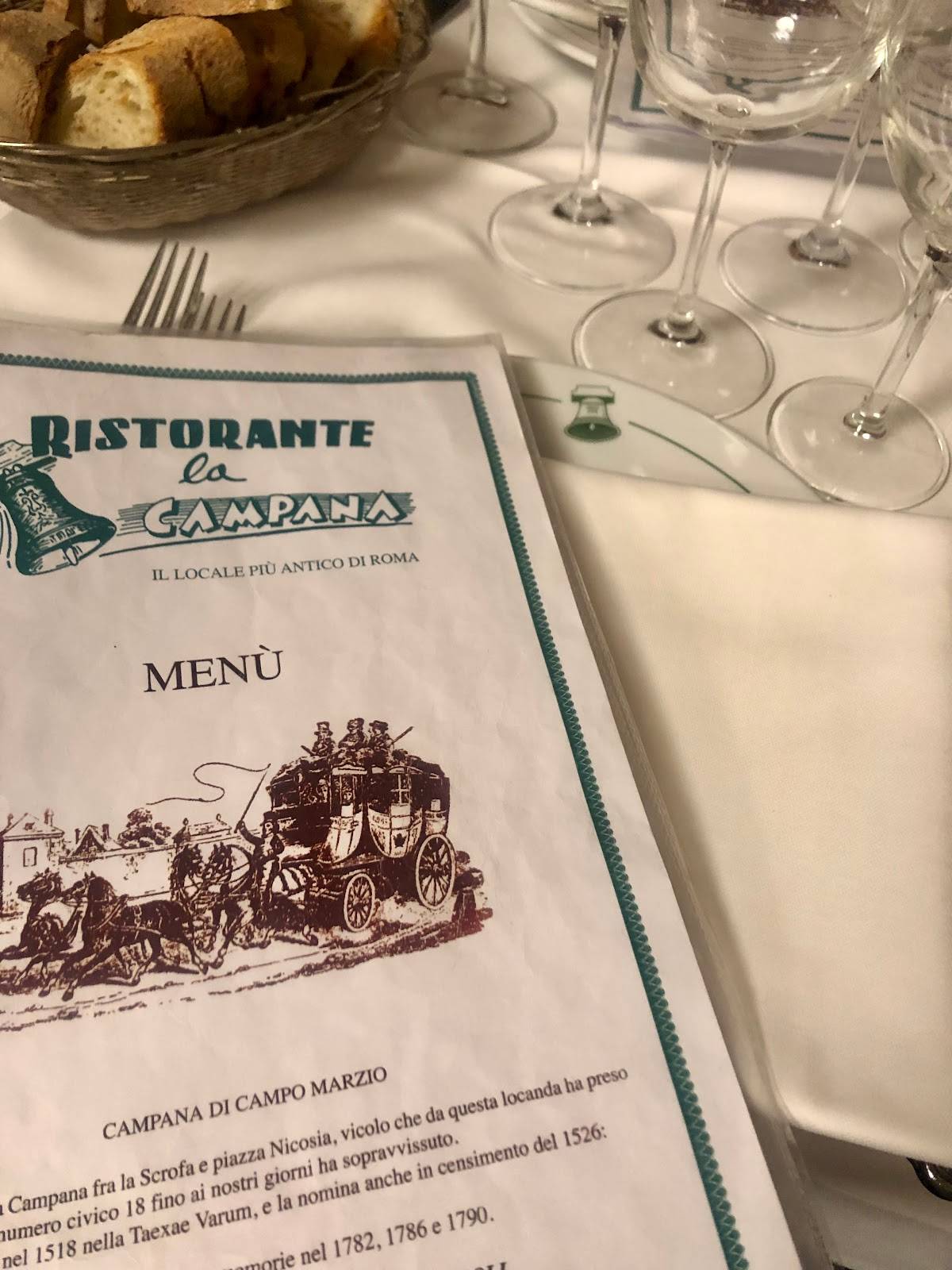 Menu at Ristorante la Campana, Rome