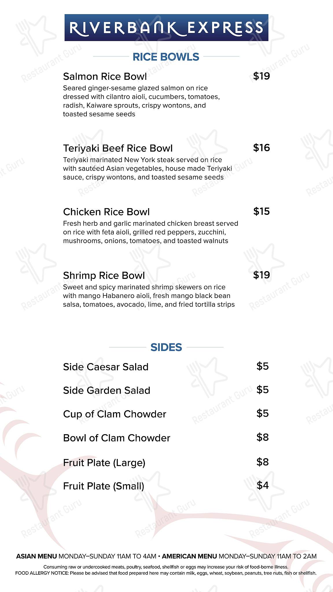 Carta del restaurante Riverbank Express, Tacoma