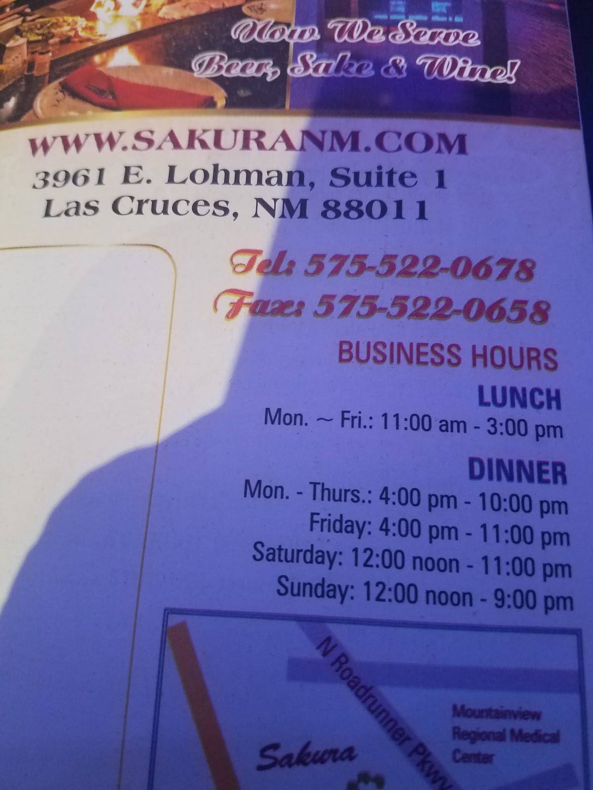 Menu at Sakura Japanese House restaurant, Las Cruces