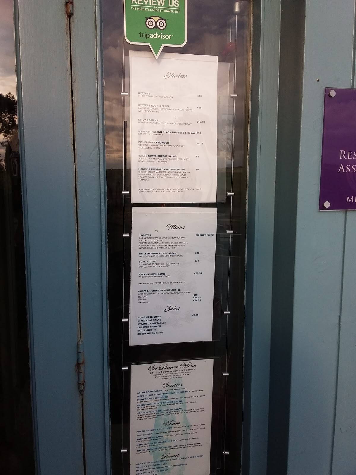 Menu at Seabank Bistro restaurant, Malahide