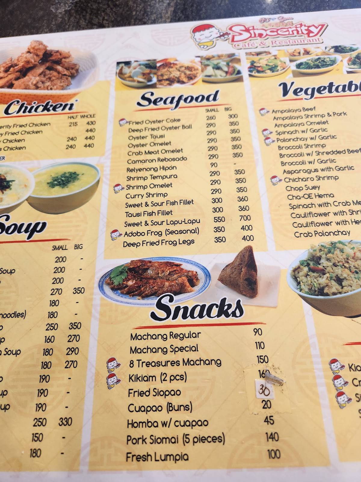 Menu at Sincerity Wu Xiang House of Chicken restaurant, San Juan