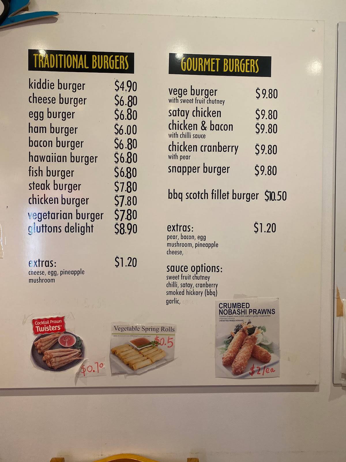 Menu at Snappers Fish and Chips restaurant, New Plymouth