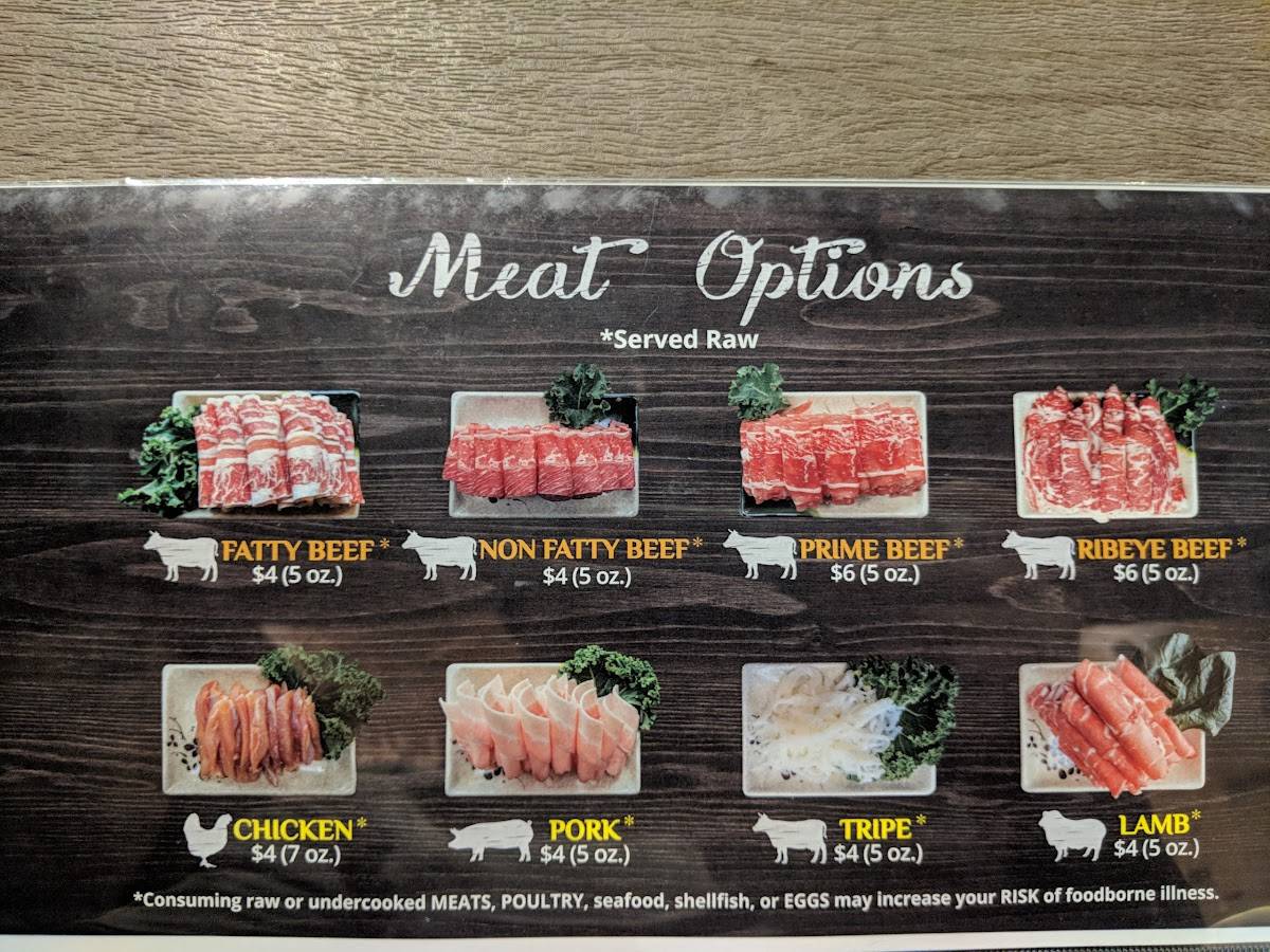 Menu at Spring Shabu-Shabu restaurant, Boston