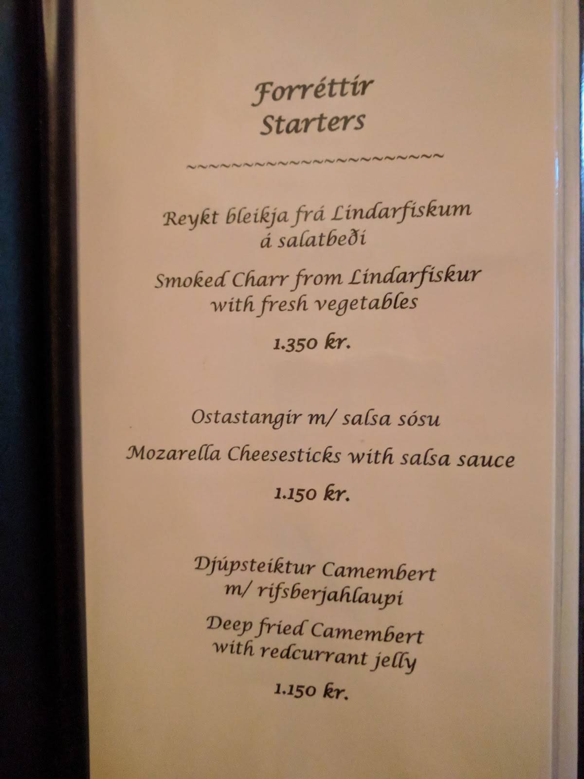 Menu at Restaurant Suður-Vík, Vik