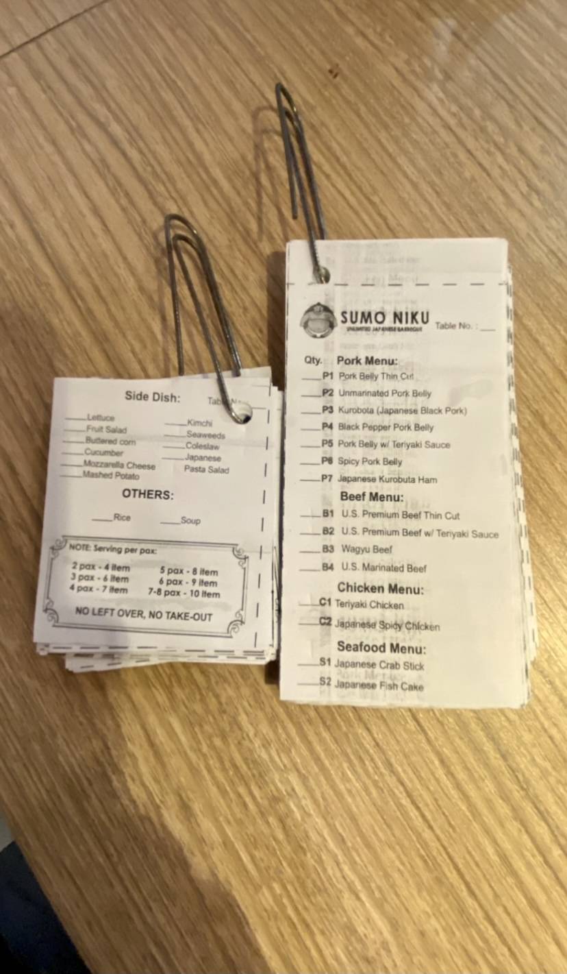 Menu at Sumo Niku SM Manila restaurant, Manila