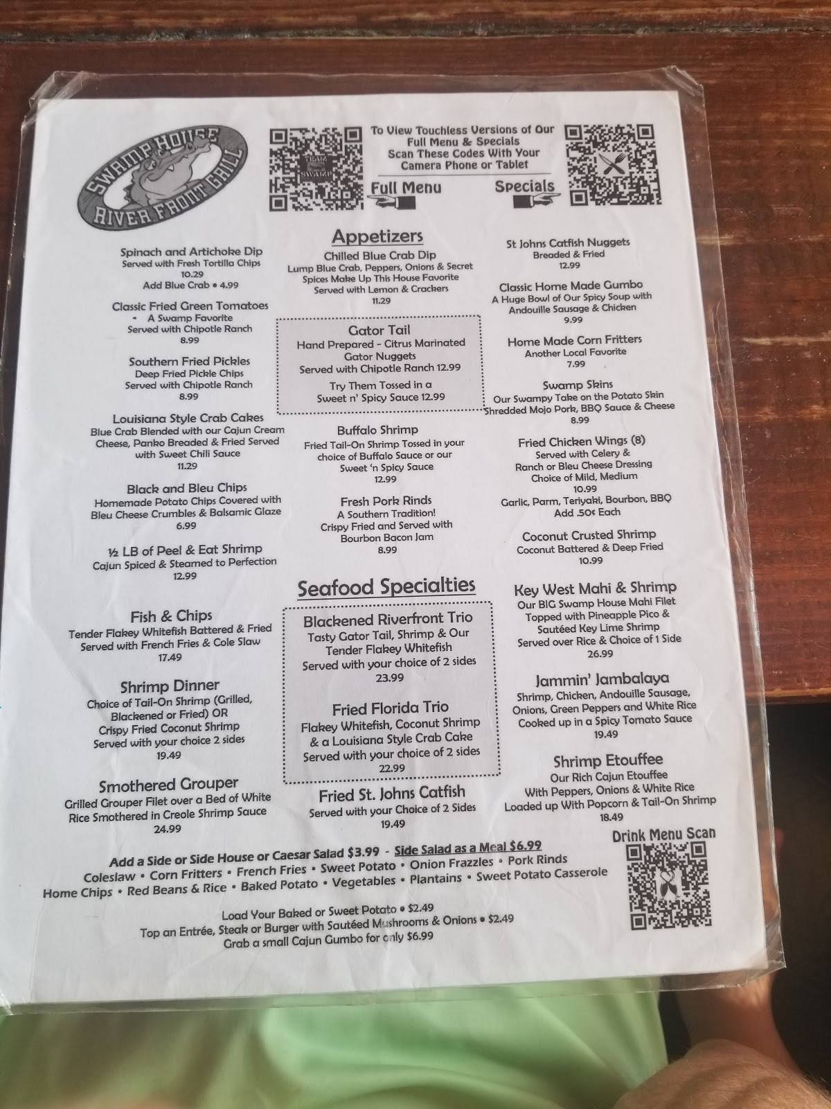 Menu at Swamp House Riverfront Grill restaurant, DeBary
