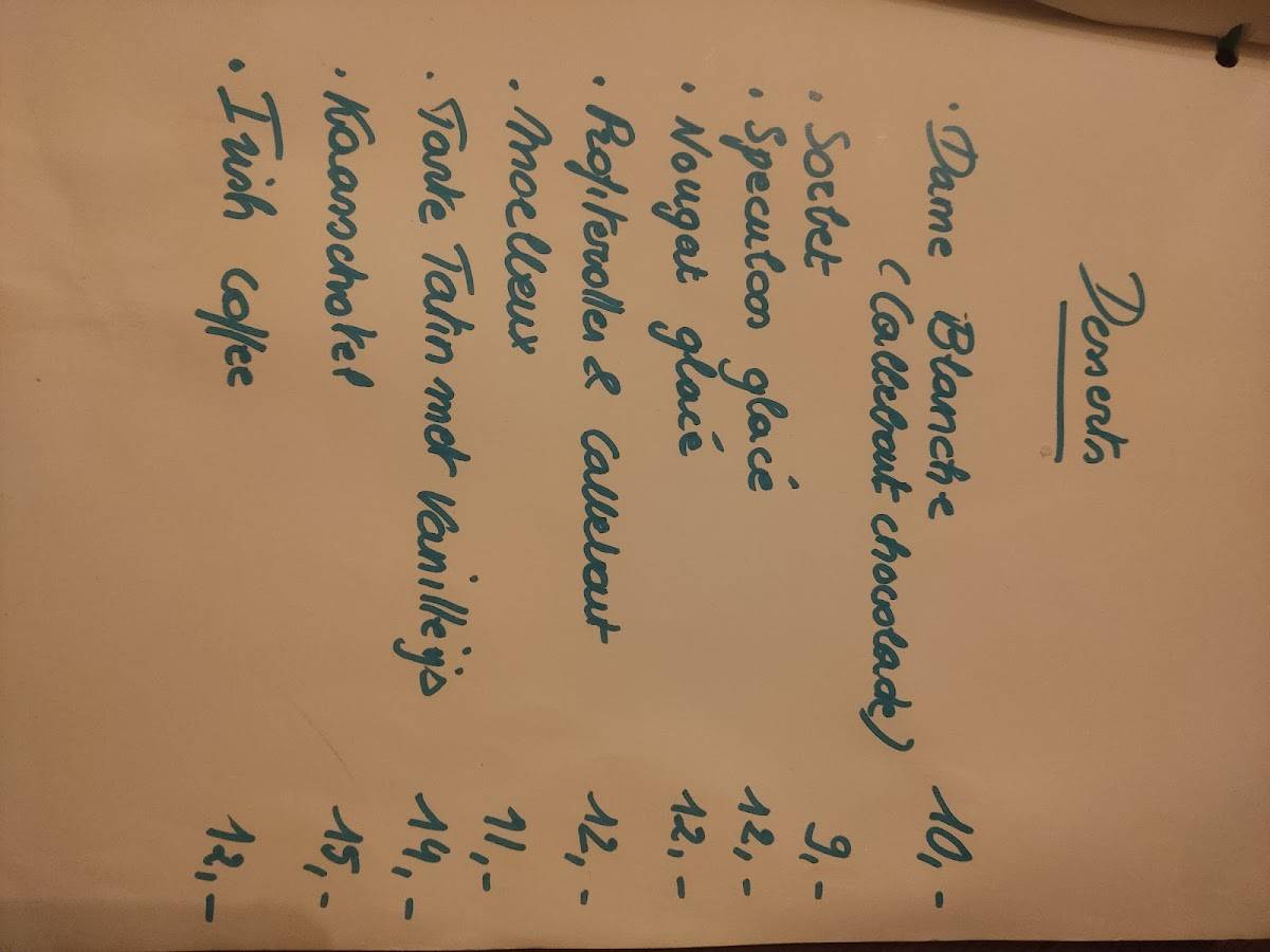 Menu at Tante Yvonne, Antwerp