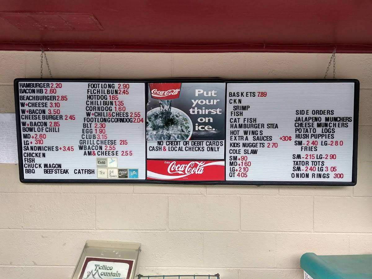 Menu at Tellico Beach Drive In restaurant, Tellico Plains