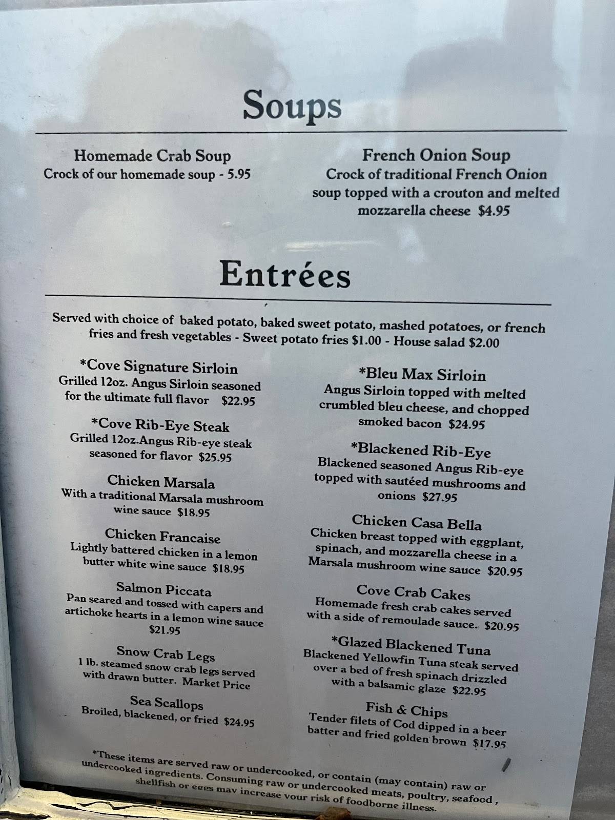 Menu at The Cove Restaurant, Holden Beach