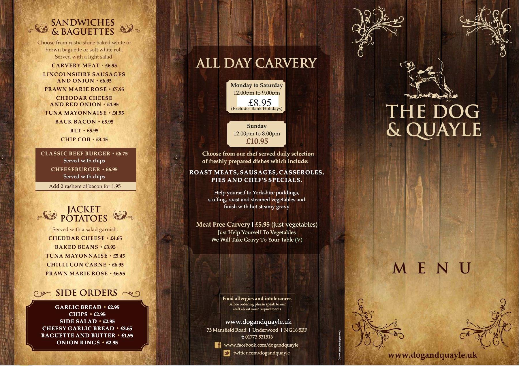 Menu at The Dog and Quayle restaurant, Nottingham