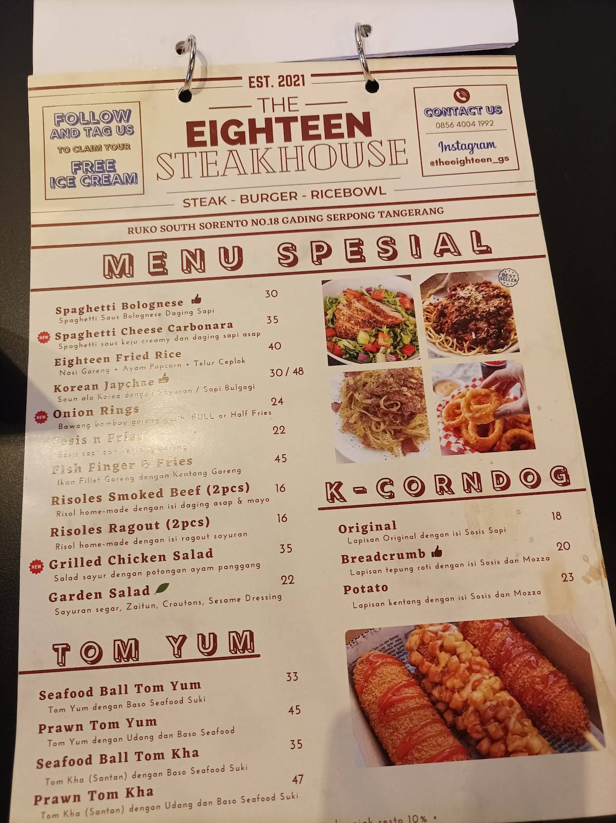 Menu at The Eighteen Steakhouse, Curug Sangereng