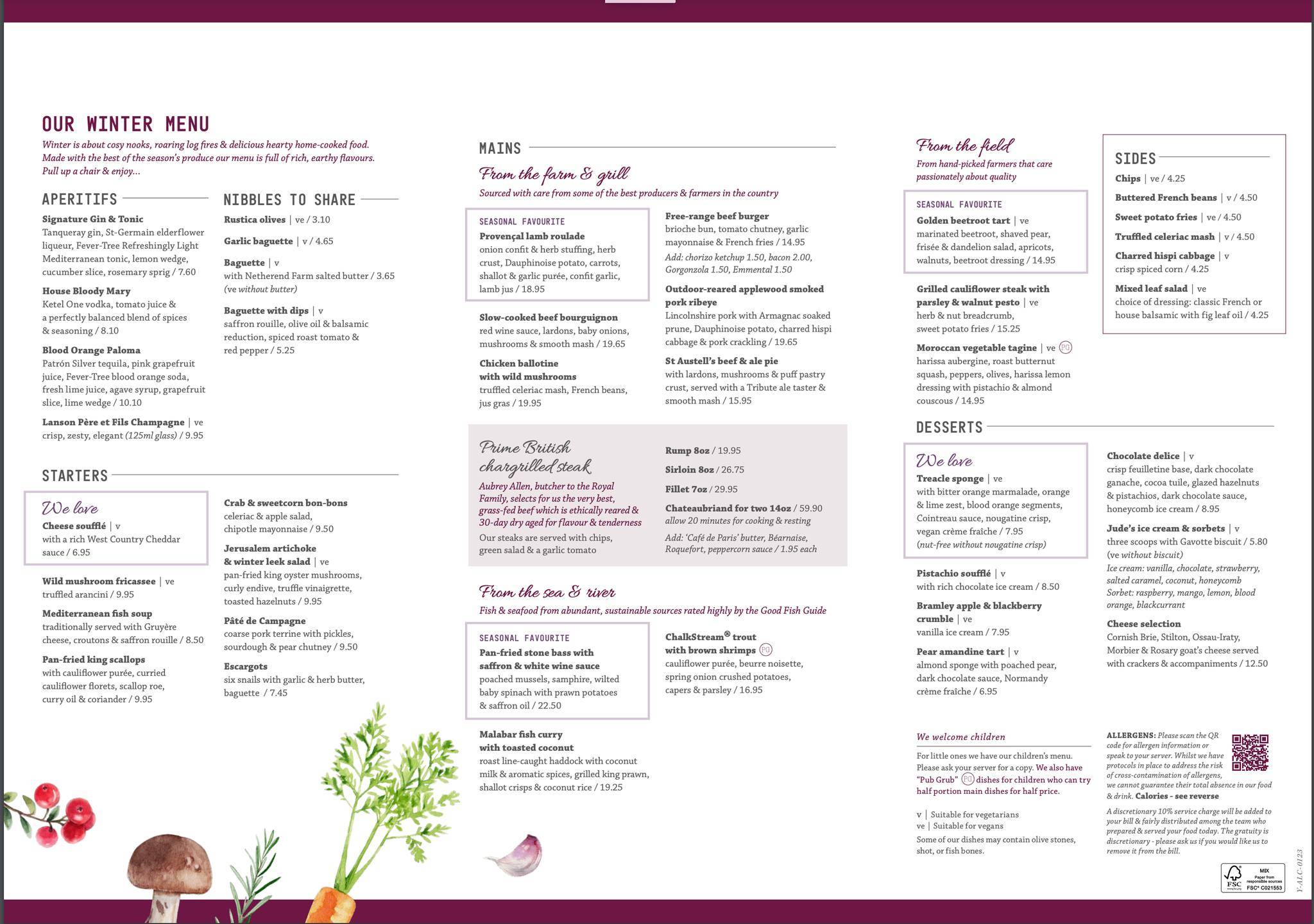 Menu at The Highwayman restaurant, Berkhamsted
