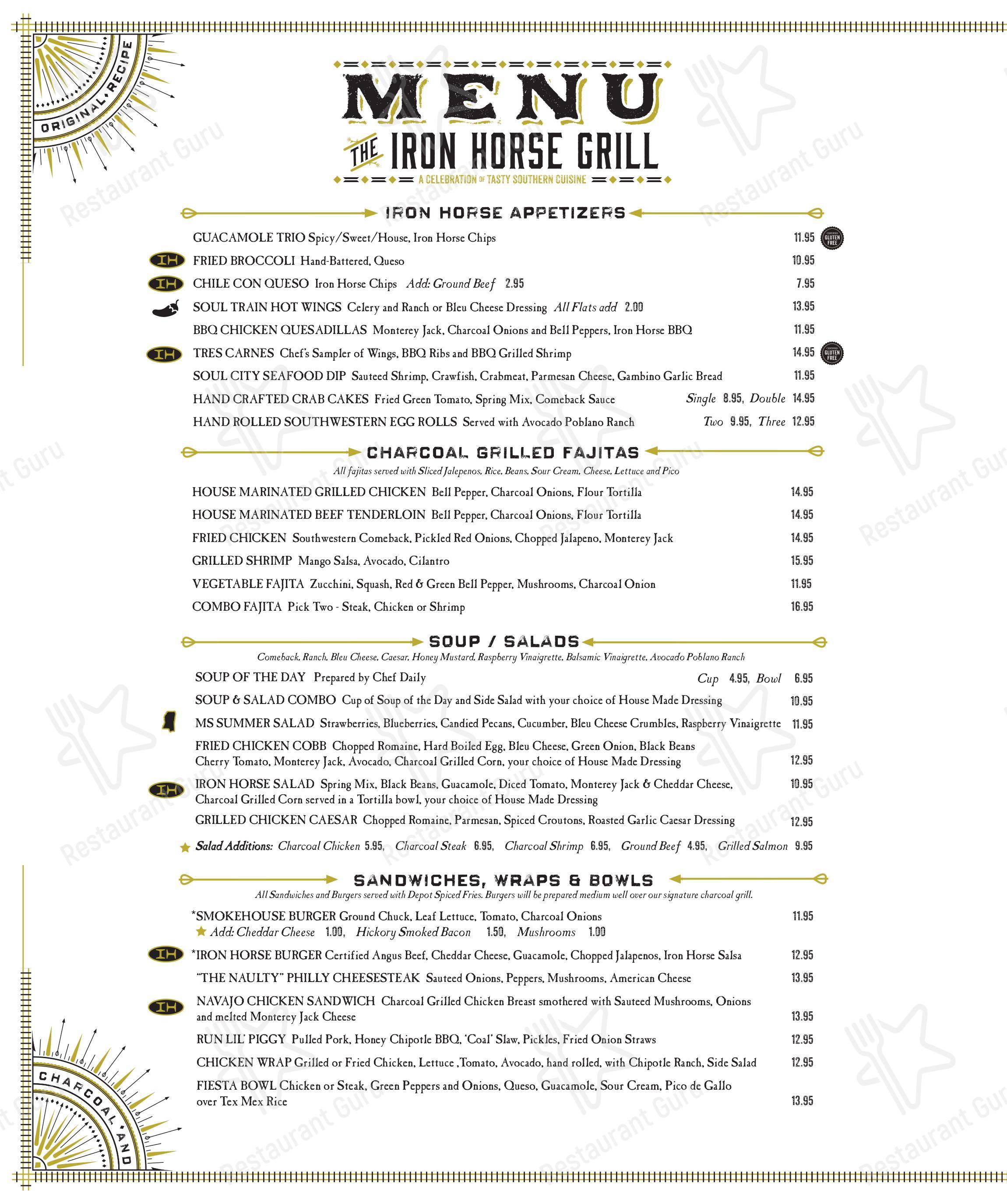 Menu at The Iron Horse Grill restaurant, Jackson