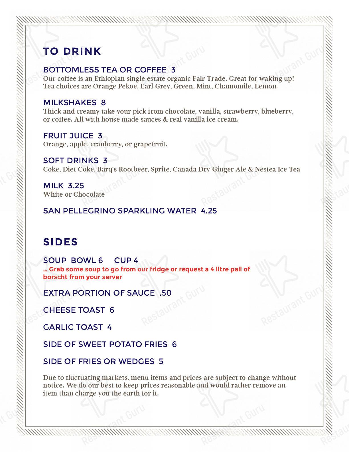 Menu at Oakwood Cafe, Winnipeg