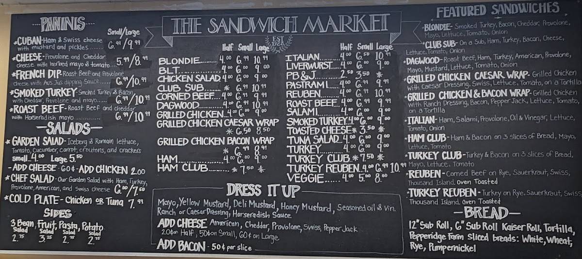 Menu at The Sandwich Market restaurant, Elizabeth City