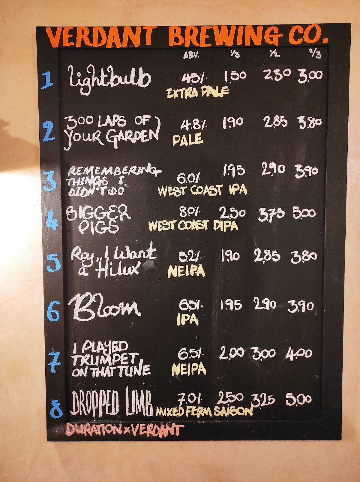 Menu at The Verdant Seafood Bar, Falmouth