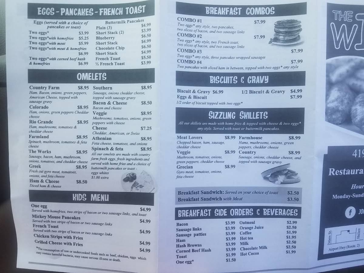 Menu at The Wings Station restaurant, Swanton