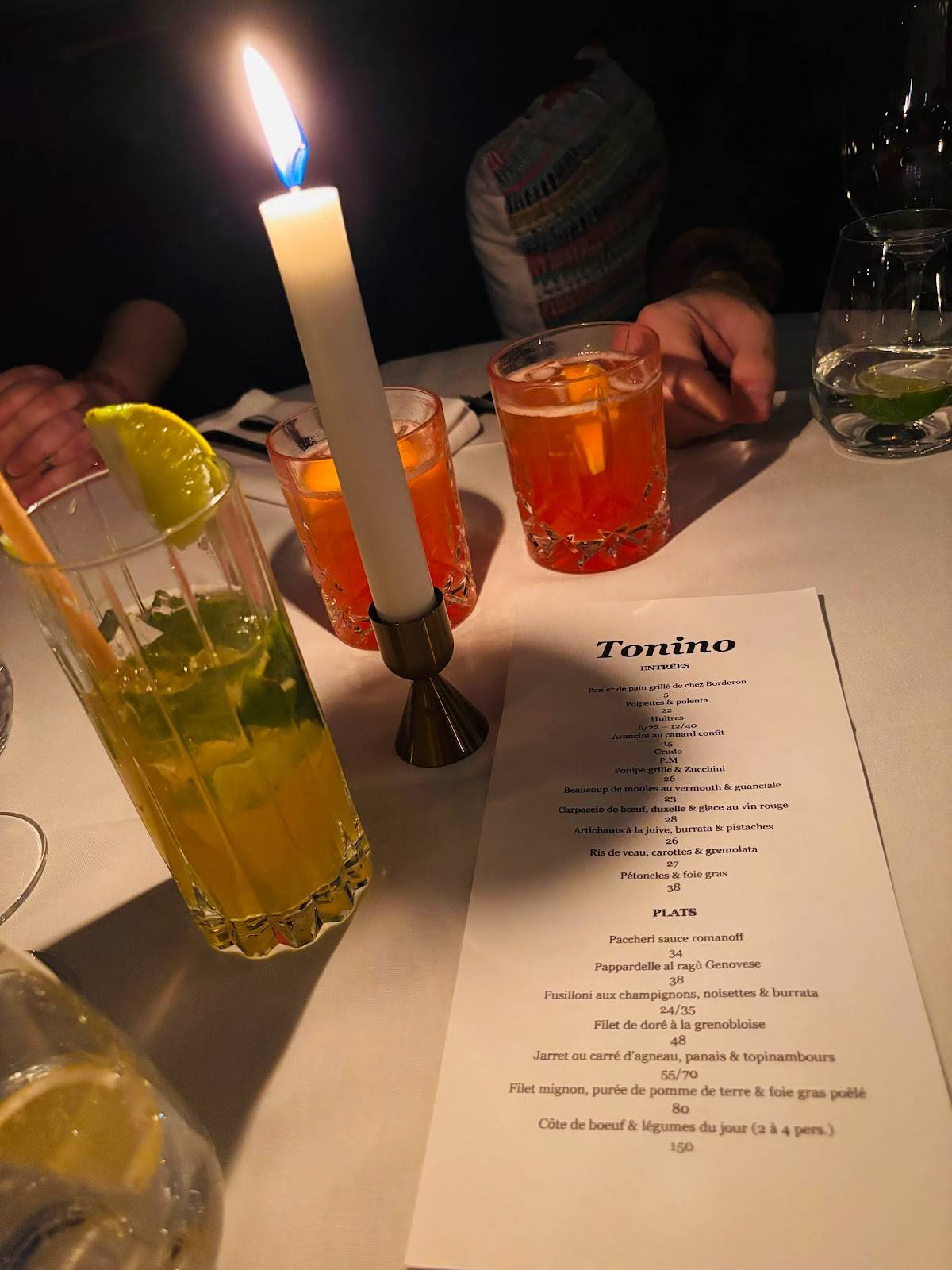 Menu au Restaurant Tonino, Québec