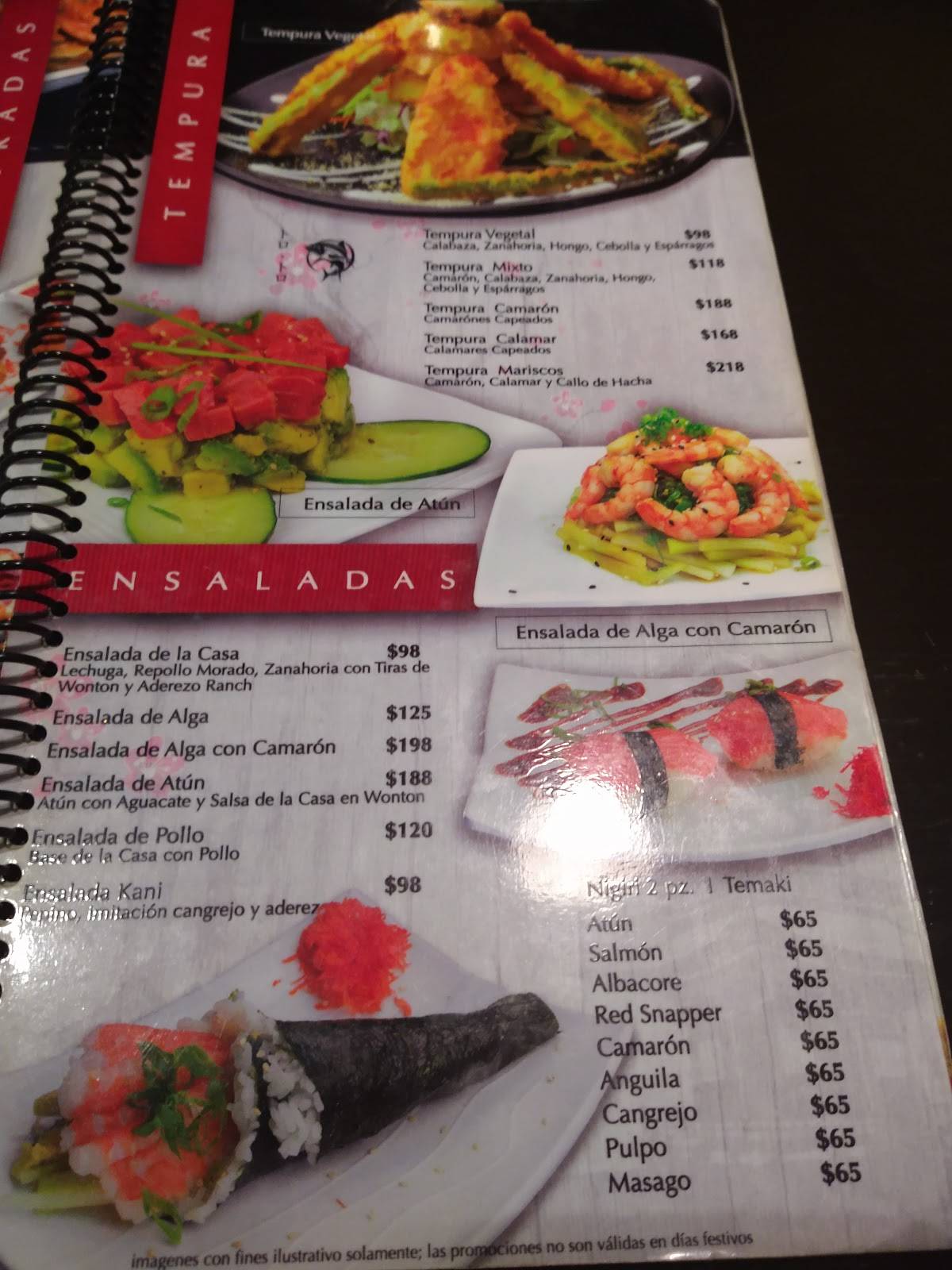 Menu at Toro Toro restaurant, Mexicali