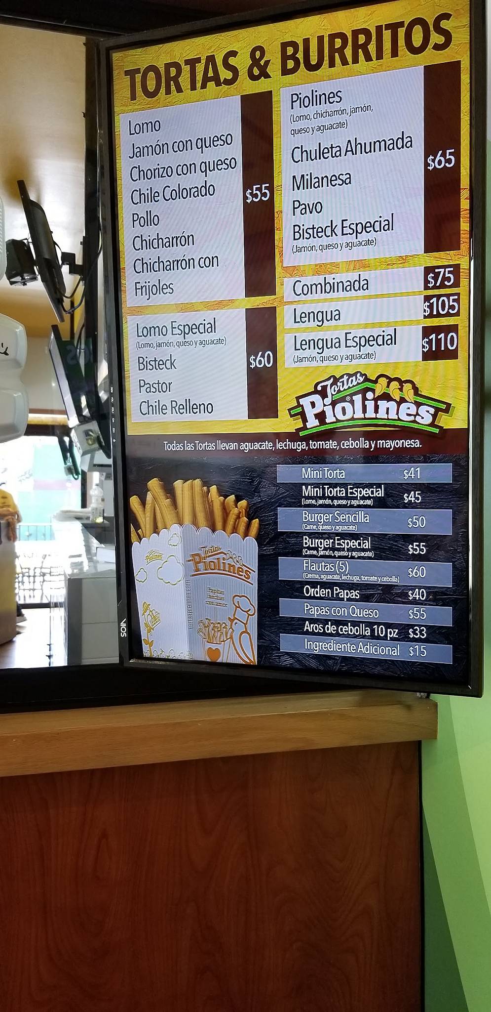Carta del restaurante Tortas Piolines, Chihuahua, Av. Glandorf 3701