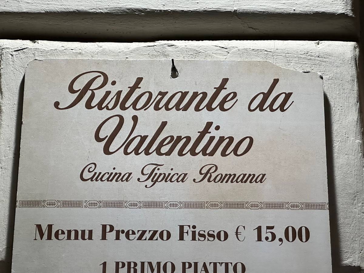 Menu at Trattoria Da Valentino restaurant, Rome