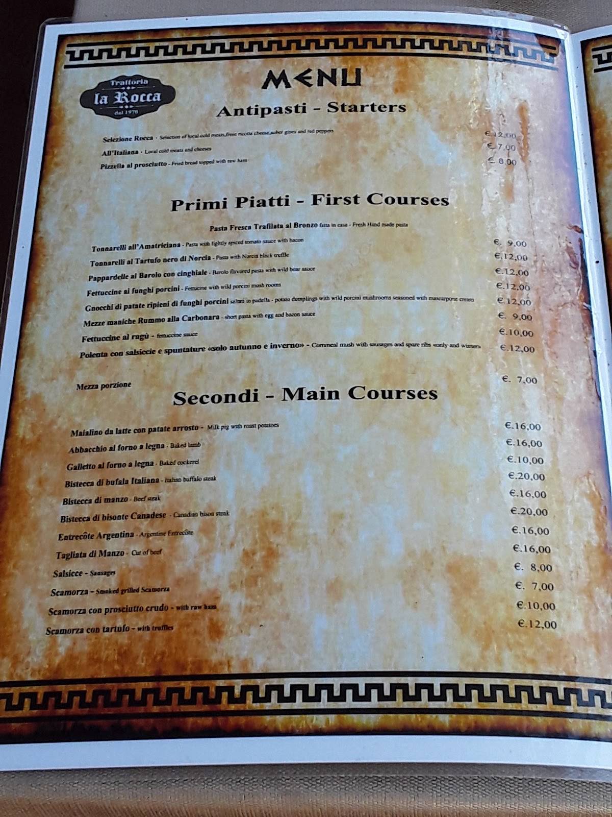 Menu da Trattoria La Rocca ristorante, Ceri