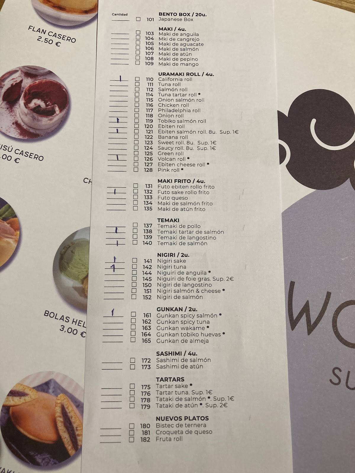 Carta del restaurante Worldeli Sushi & Grill, Sabadell
