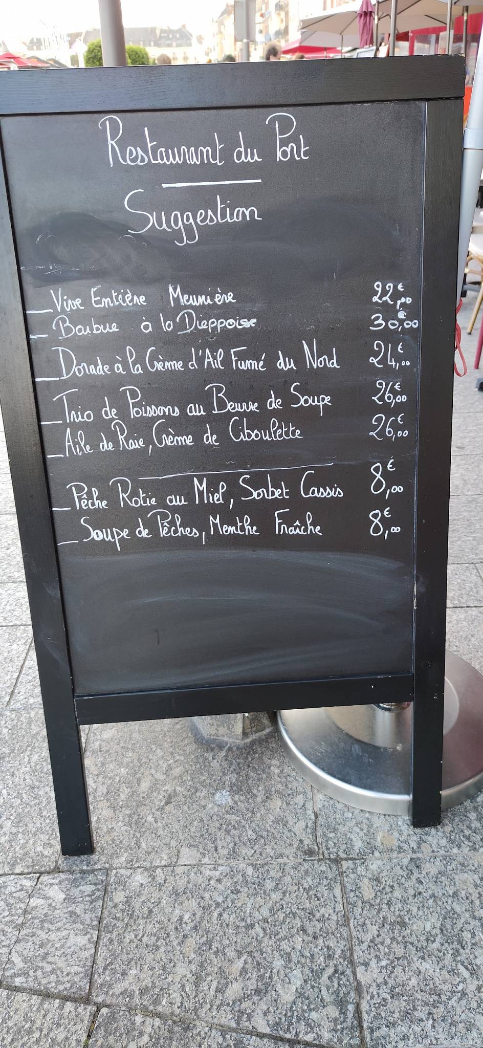 Menu au Restaurant du Port, Dieppe