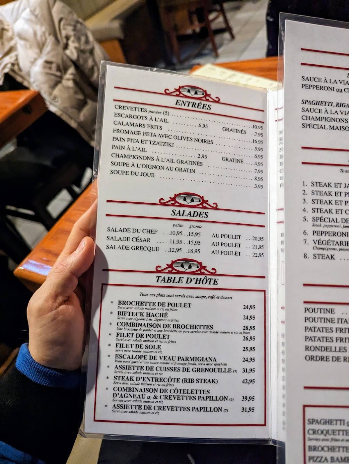 Menu au Restaurant le Villageois VAL-DAVID, Val-David