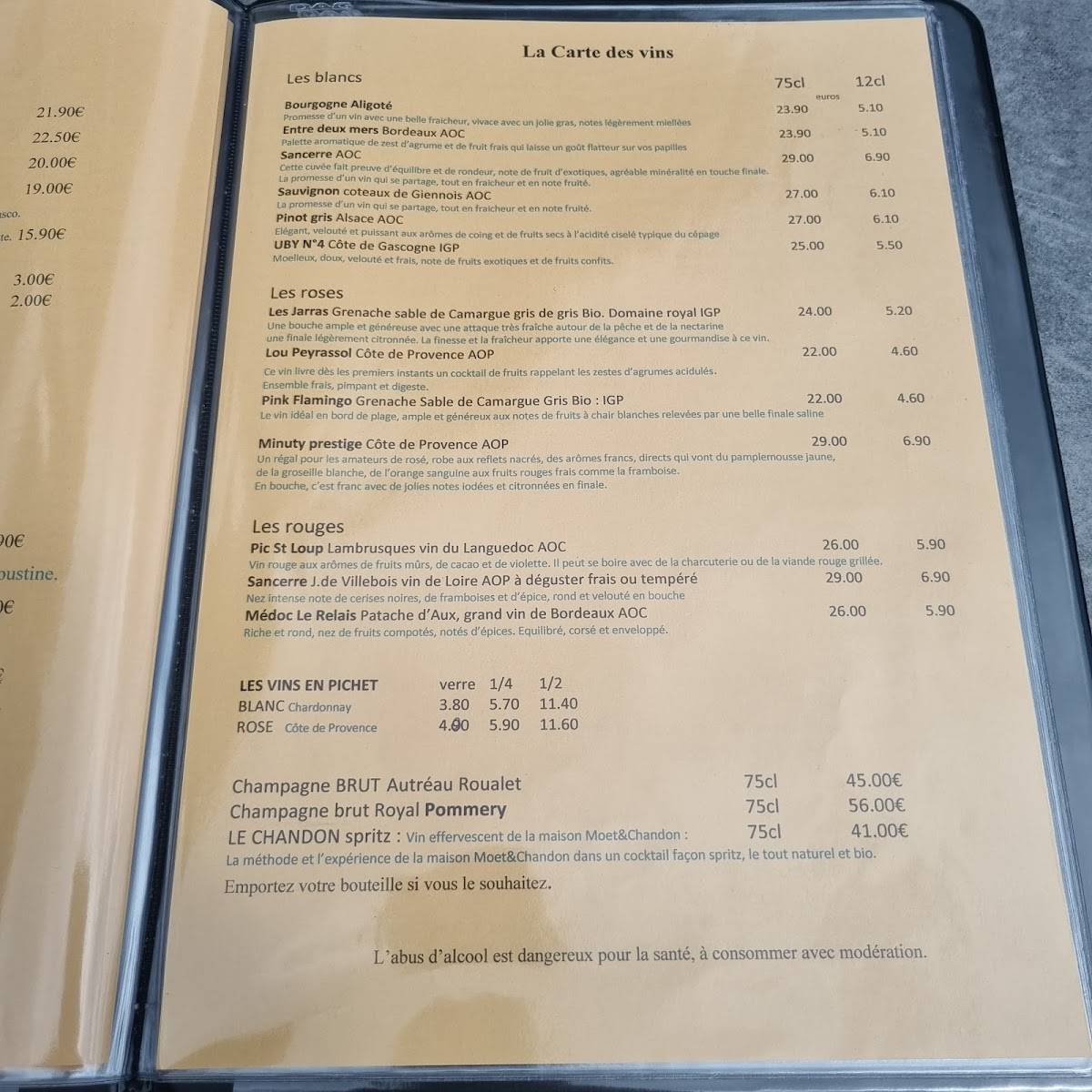 Menu au Restaurant l'effet mer, Fort-Mahon-Plage