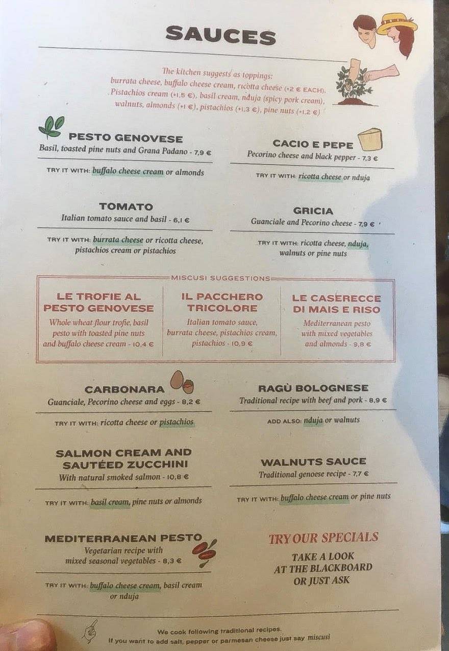 Menu da miscusi Milano Cadorna ristorante, Milano, Via G. Leopardi