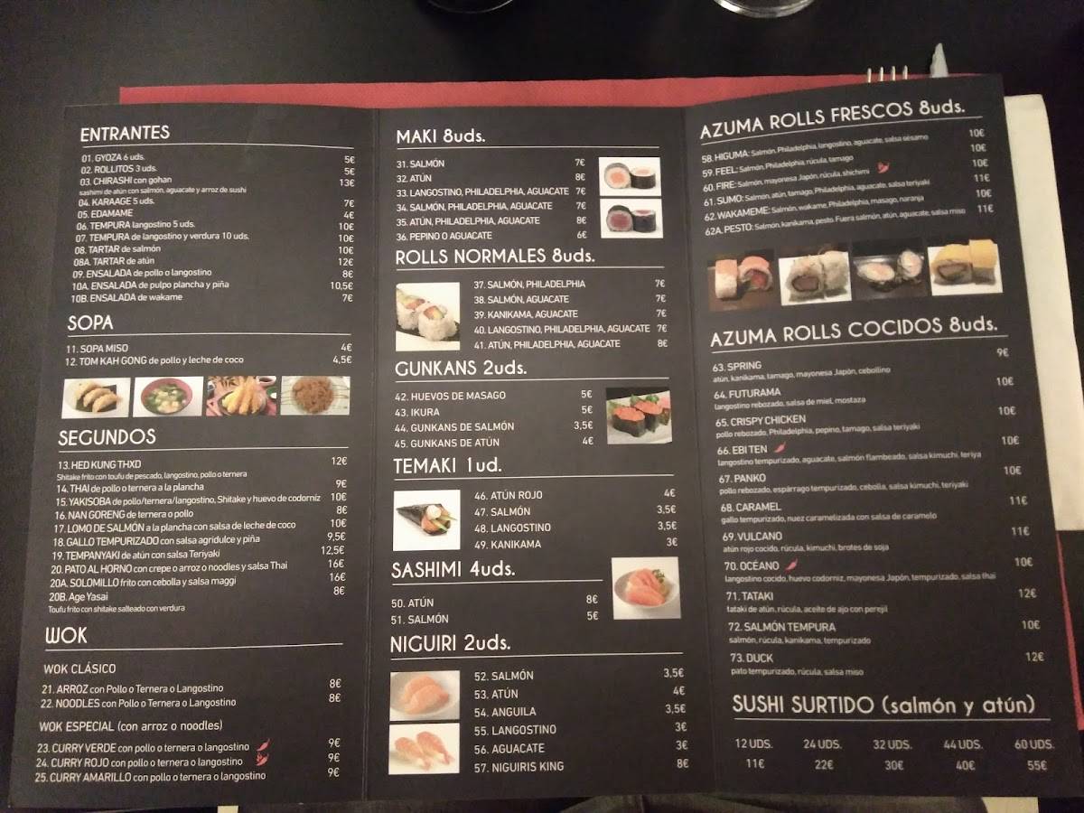 Carta de Restaurante Azuma, Inca