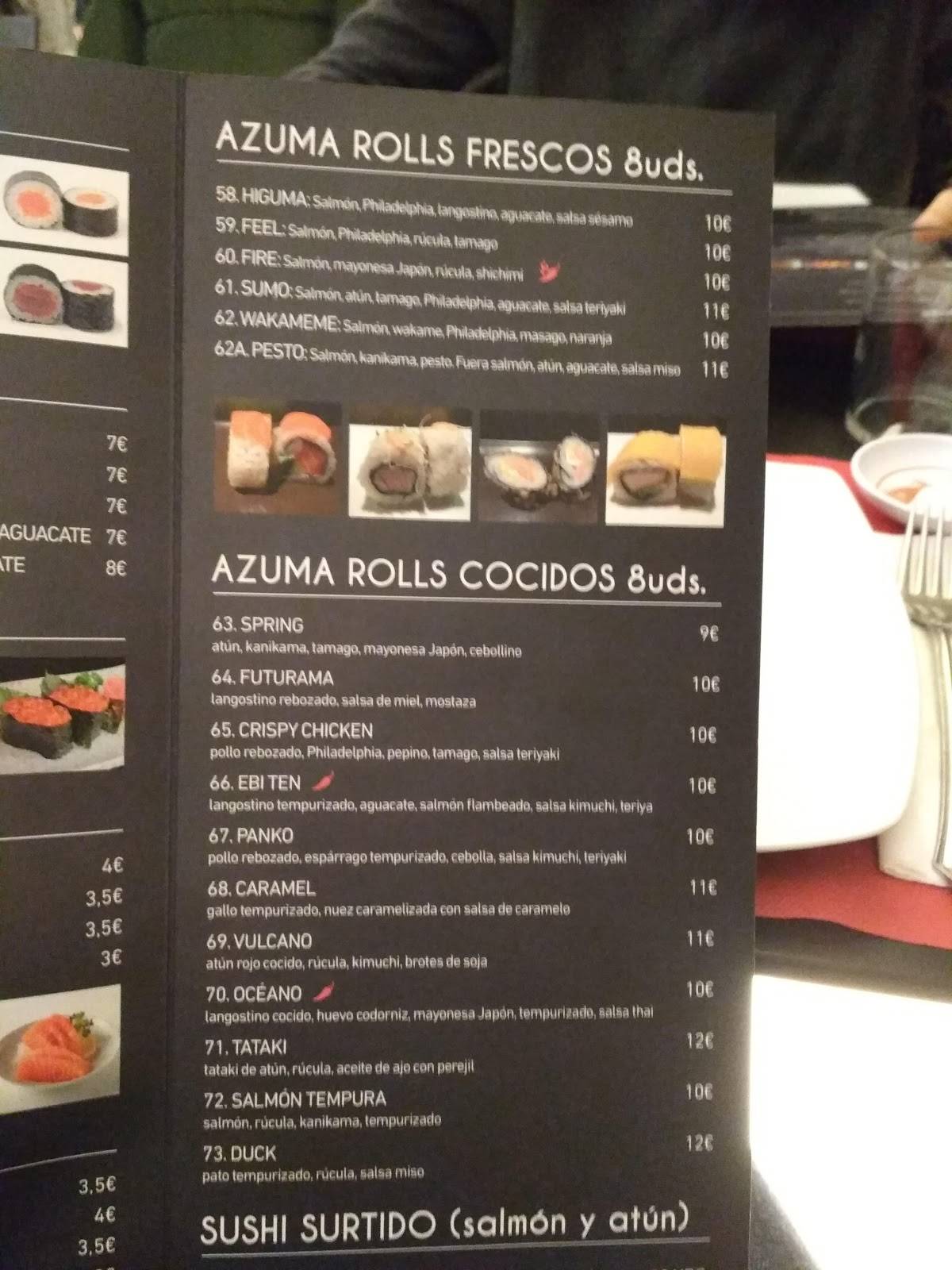 Carta de Restaurante Azuma, Inca