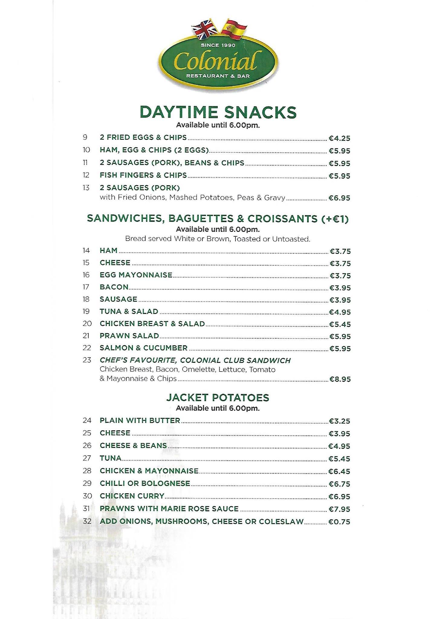 Menu at Restaurante Colonial, Fañabé