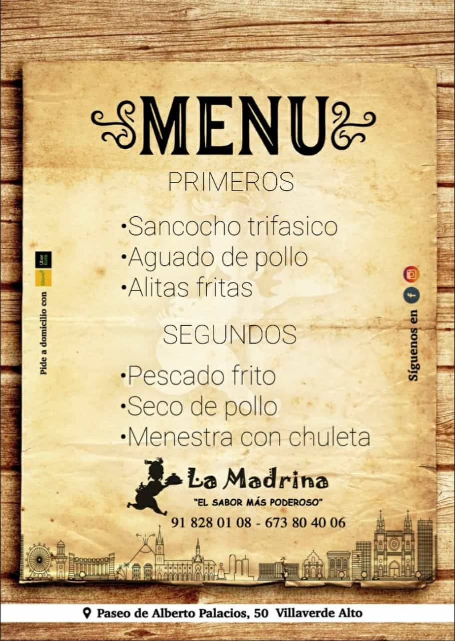 Carta de Restaurante La Madrina, Madrid, P.º de Alberto Palacios