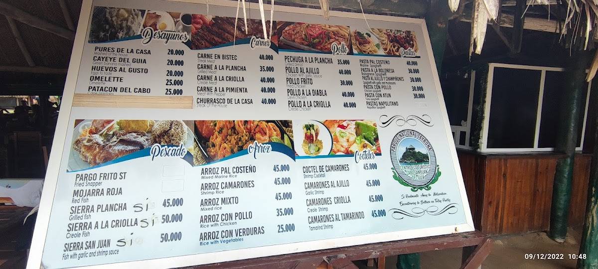 Menu at Restaurante La Nina, Colombia, Ruta Nacional 90