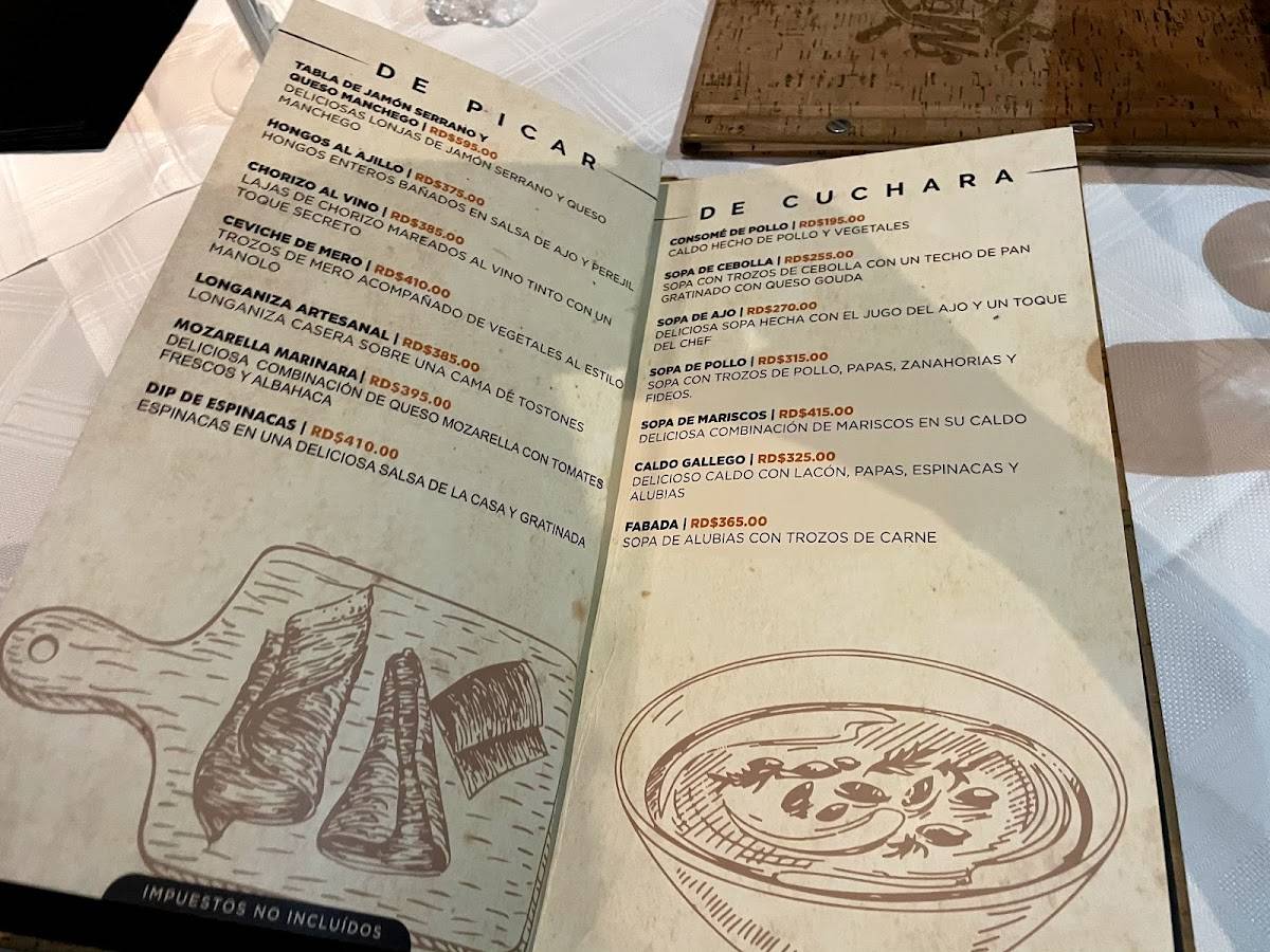 Carta de Restaurante Manolo, Santo Domingo, Av. Independencia 457