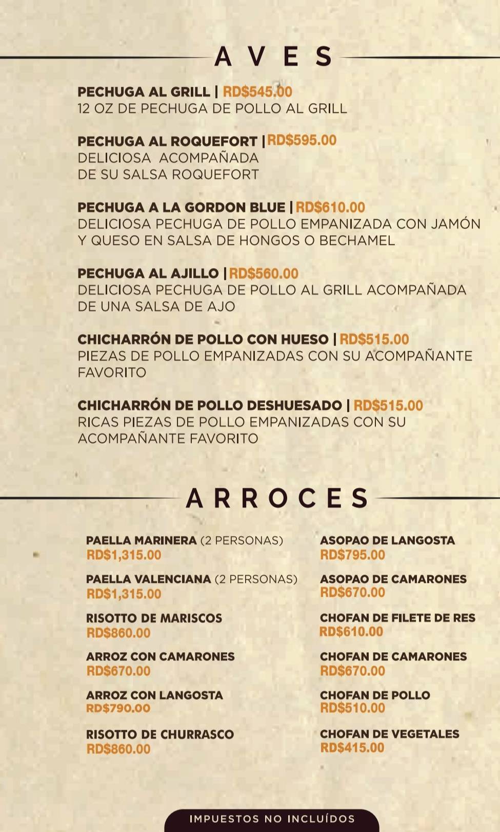 Carta de Restaurante Manolo, Santo Domingo, Av. Independencia 457