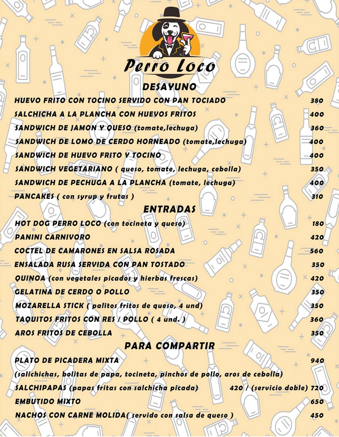 Carta de Restaurante PERRO LOCO, Punta Cana