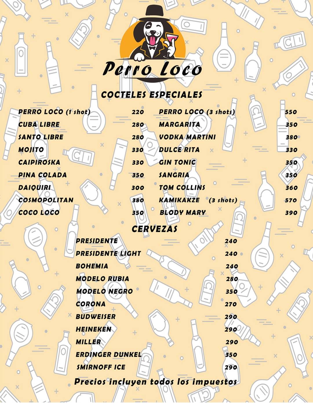 Carta de Restaurante PERRO LOCO, Punta Cana