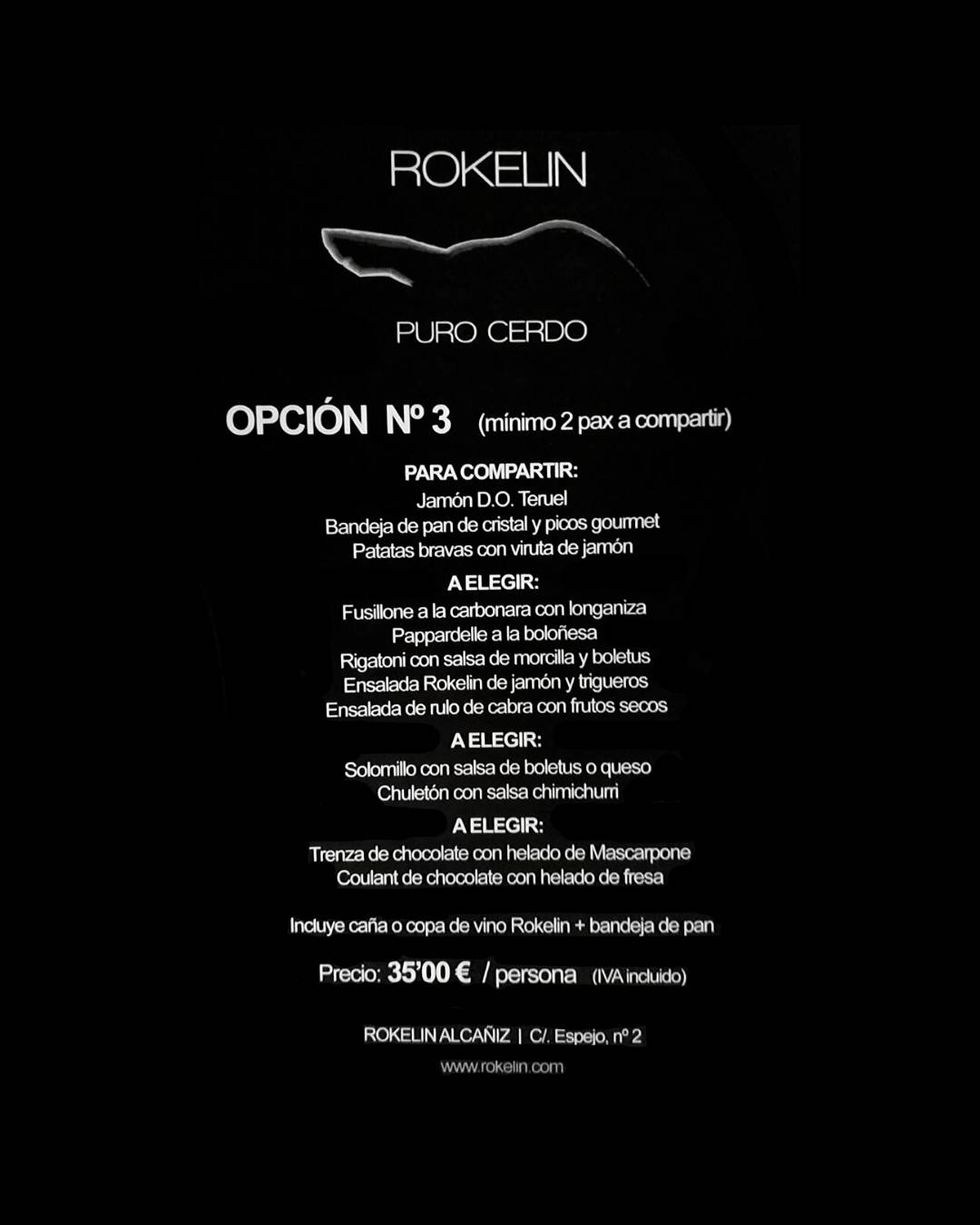 Carta de Restaurante Rokelin Puro Cerdo Alcañiz, Alcañiz