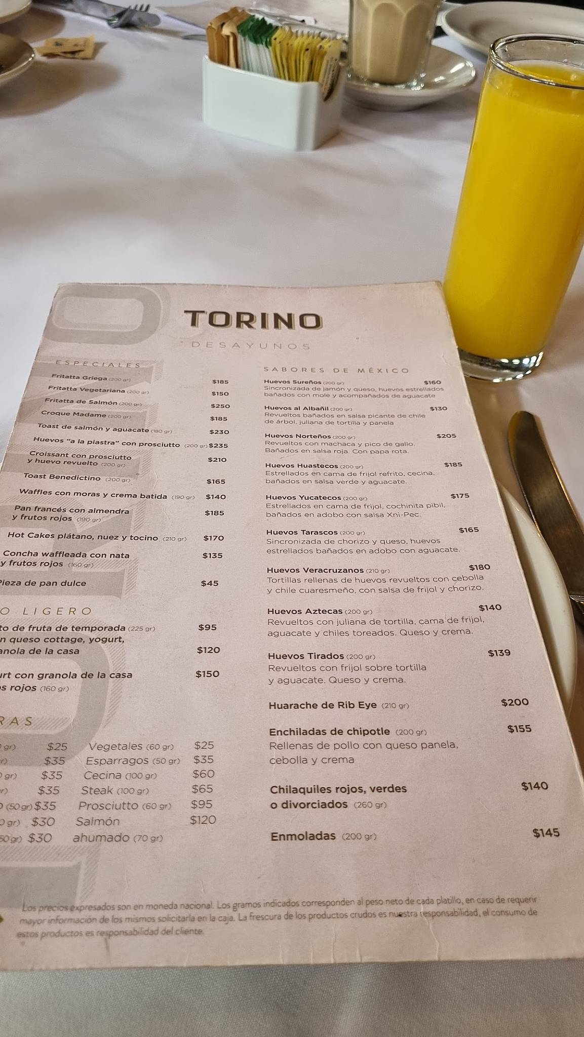 Carta de Cafe Torino Santa Fe, Ciudad López Mateos, Vasco de Quiroga 3200
