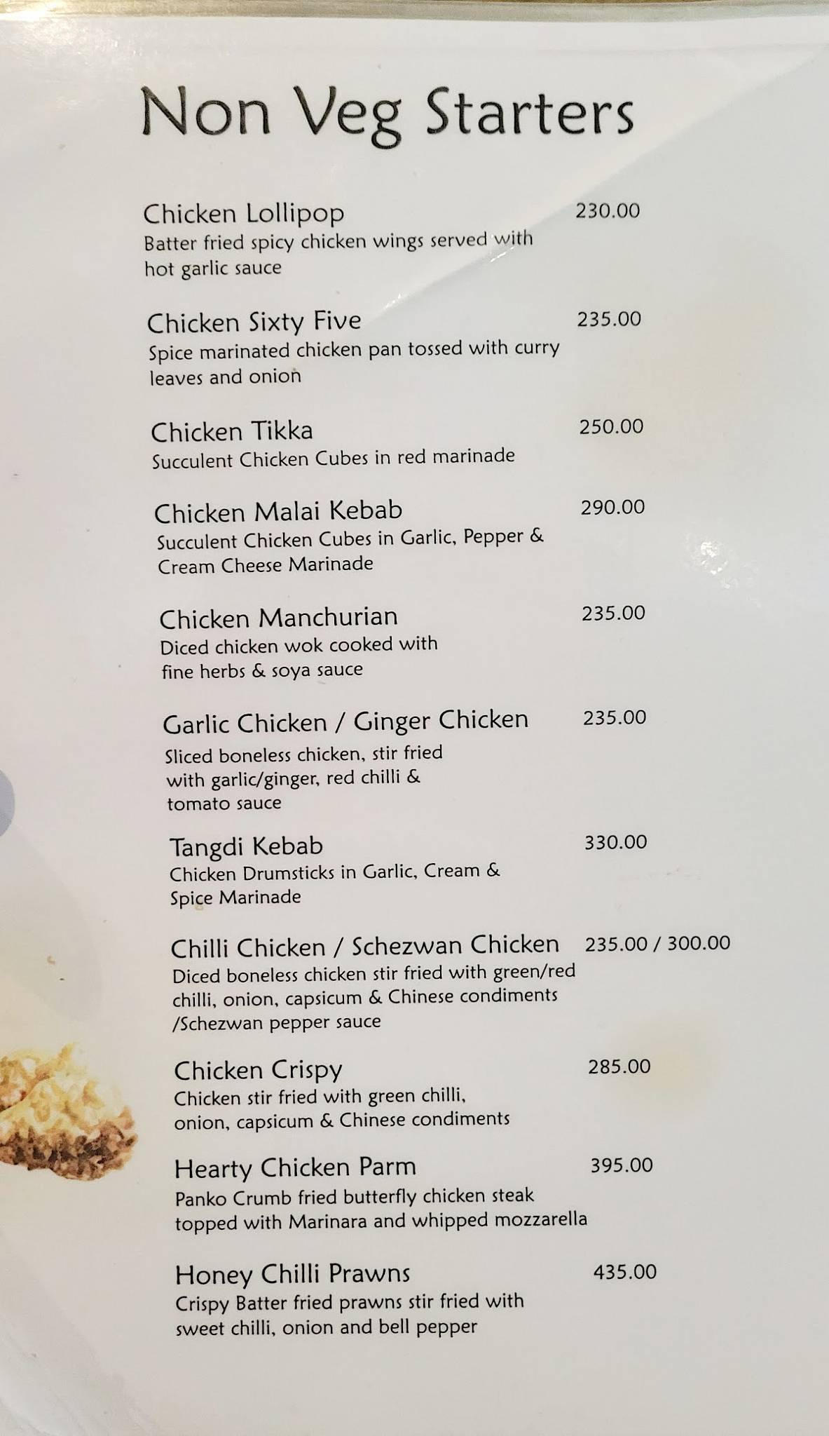 Menu at Restaurante Vasco Da Gama, Panaji